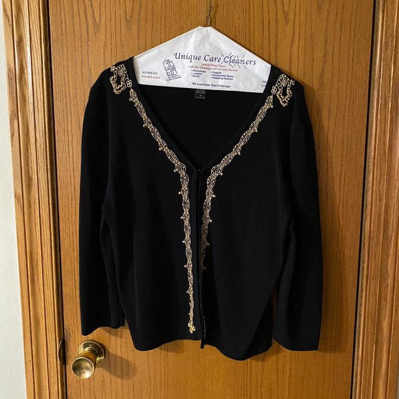 Finity | Sweaters | Womans Black Cardigan With Gold Colored Trim | Poshmark